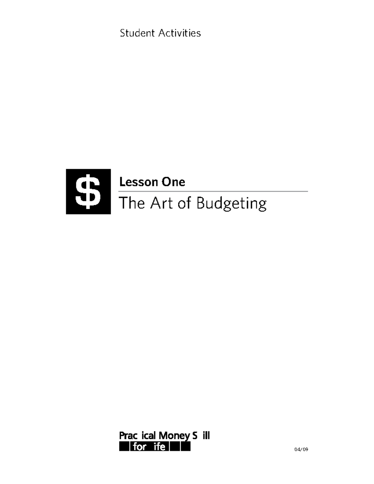 Activity- THE ART OF Budgeting PERSONAL FINANCE - Student Activities ...