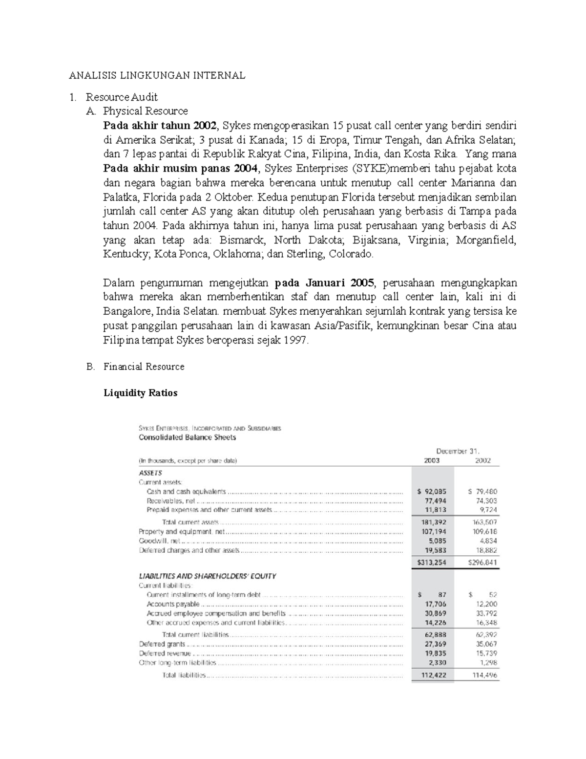 Analisis Lingkungan Internal - ANALISIS LINGKUNGAN INTERNAL 1. Resource ...