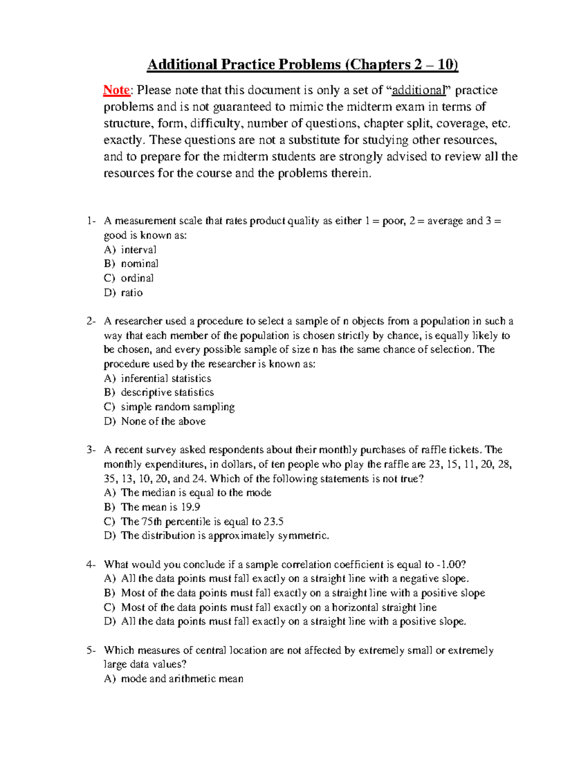 Additional Practice Problems Without Answers Additional Practice