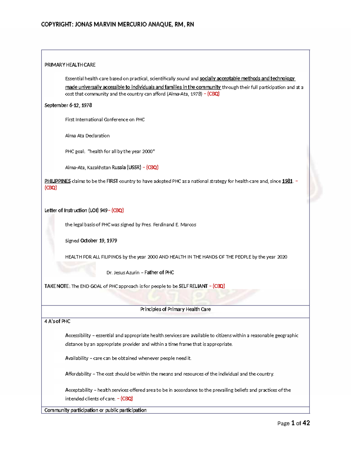 1. Primary Health Nursing - PRIMARY HEALTH CARE Essential health care ...