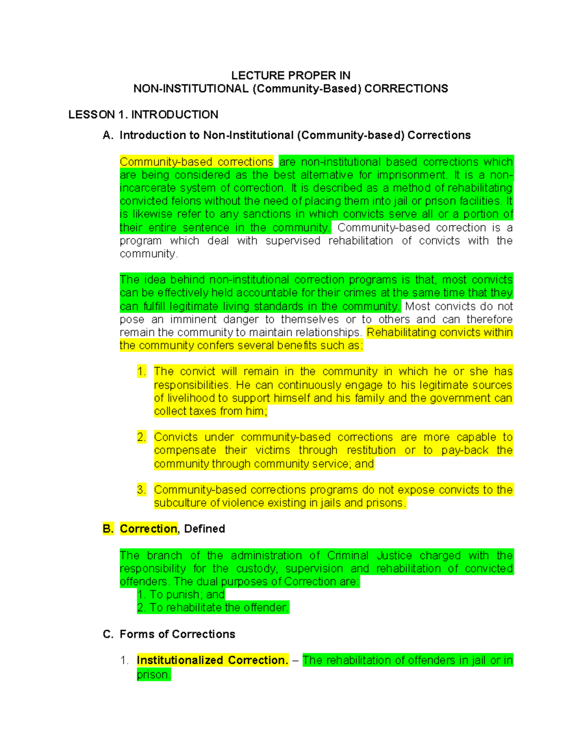 Institutional Corrections - LECTURE PROPER IN NON-INSTITUTIONAL ...