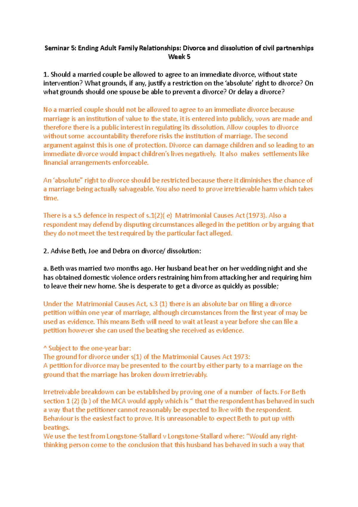 Seminar 5 - Course notes from tutorial - Seminar 5: Ending Adult Family ...