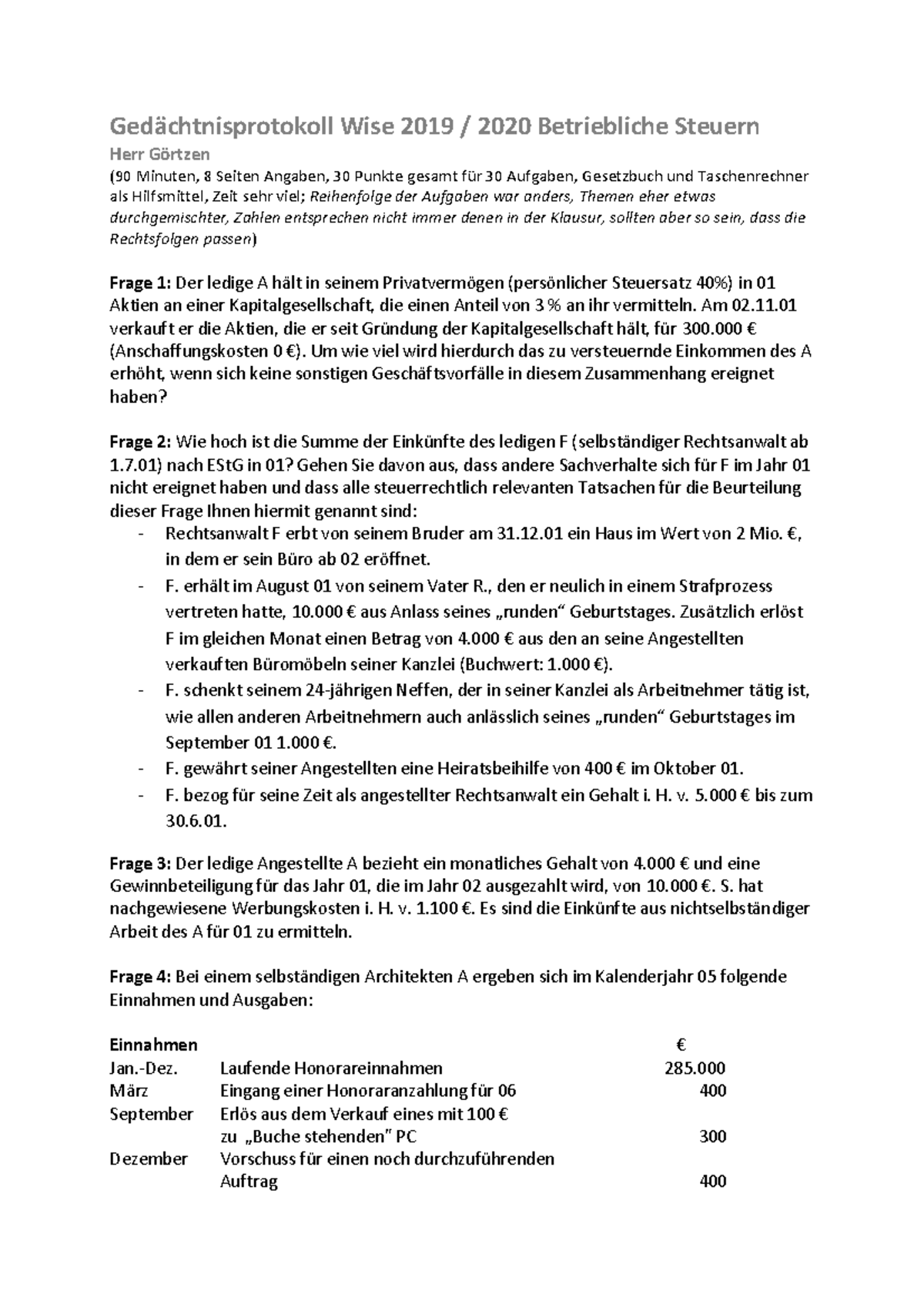 Klausur Winter 2018/2019 - Warning: TT: undefined function: 32 Warning: TT: undefined function ...