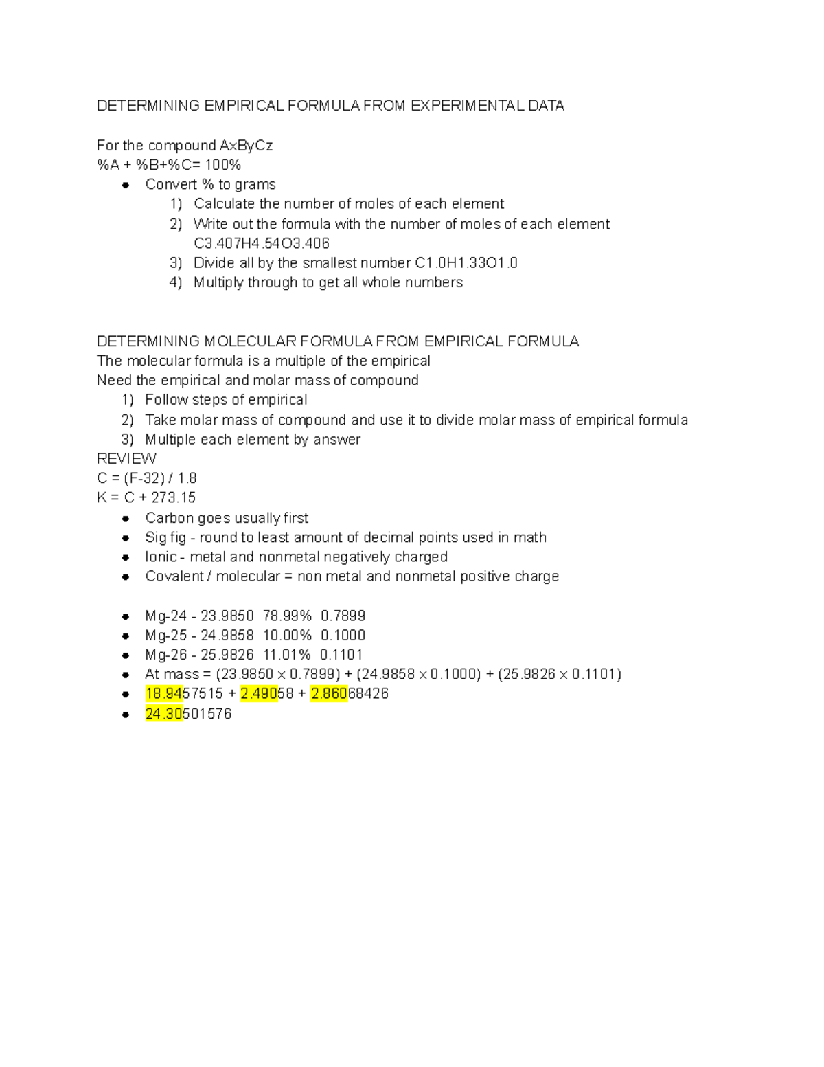Empirical Formula - DETERMINING EMPIRICAL FORMULA FROM EXPERIMENTAL ...