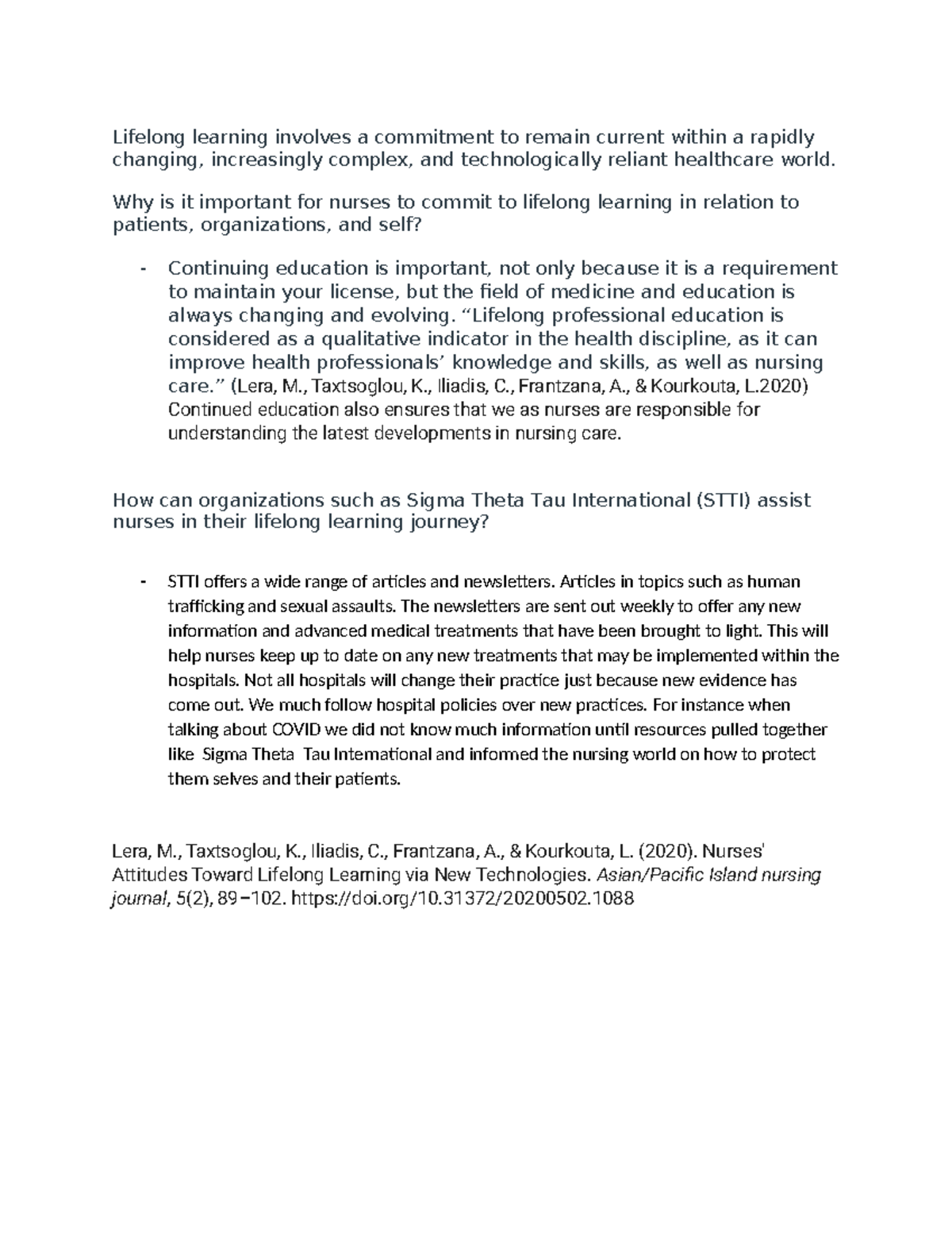 Discussion #5 - Lifelong learning involves a commitment to remain ...