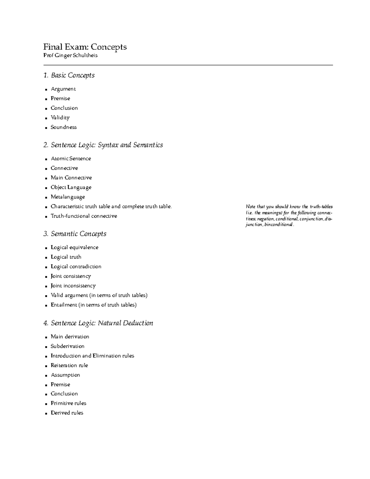 Final exam definitions - Final Exam: Concepts Prof Ginger Schultheis 1 ...