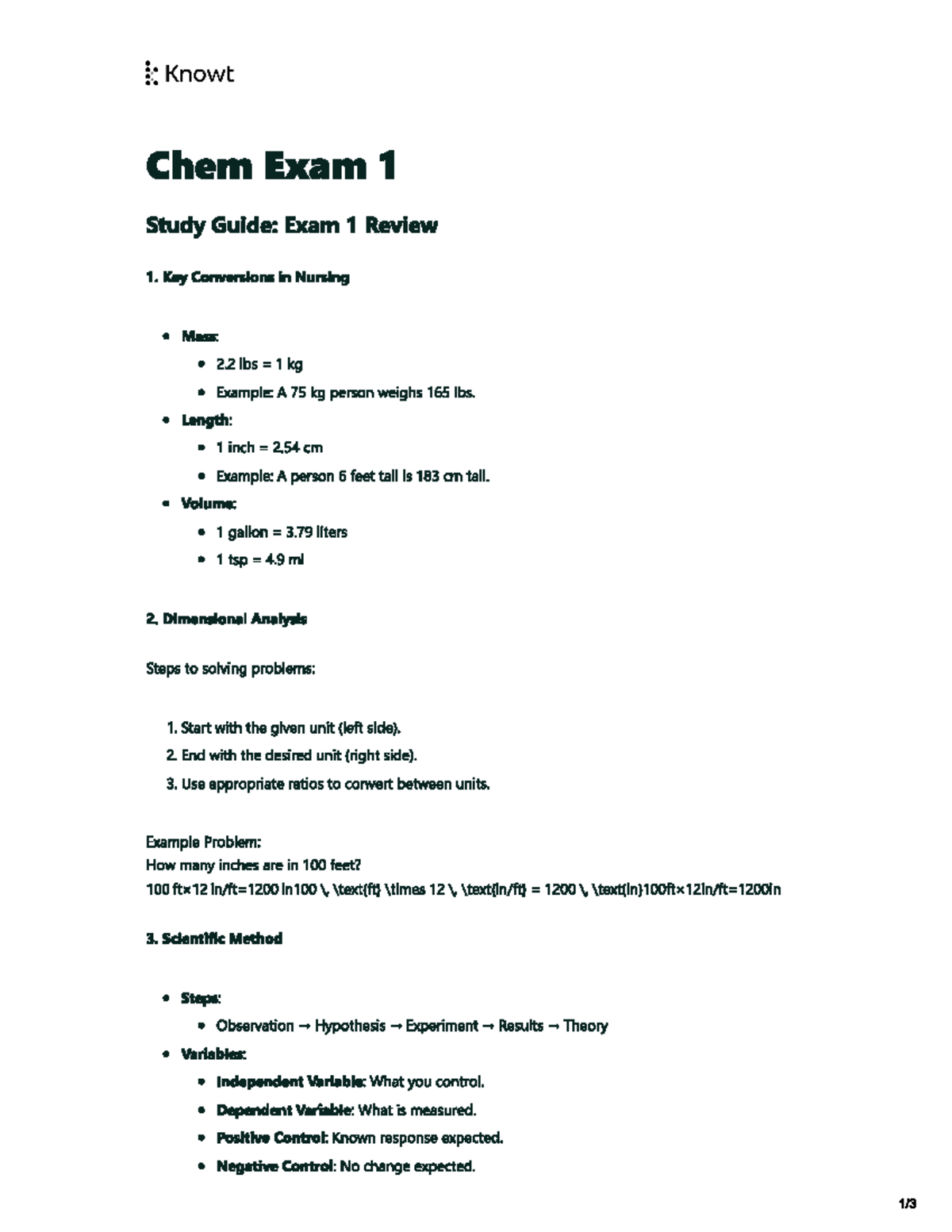 Chem 1 review - Knowt Chem Exam 1 Study Guide: Exam 1 Review 1. Key ...
