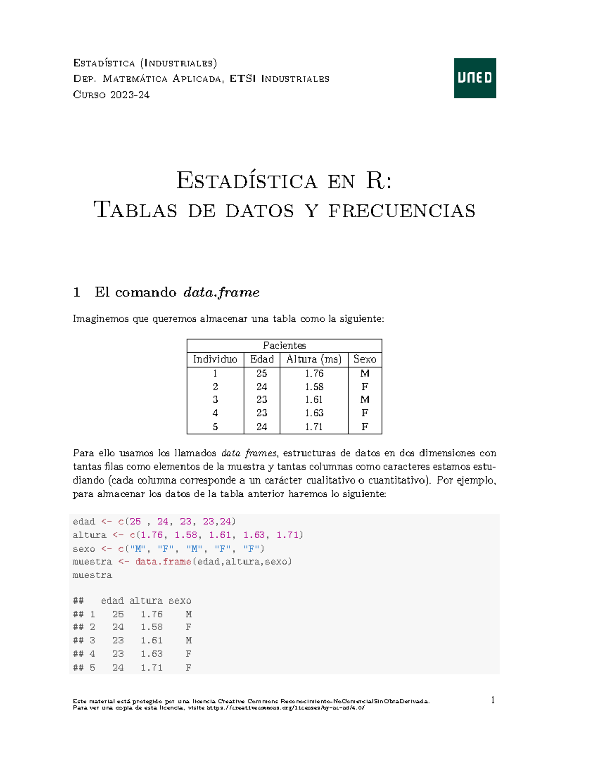 3 Tablas de datos - Dep. Matemática Aplicada, ETSI Industriales Curso 2023- Estadística en R ...
