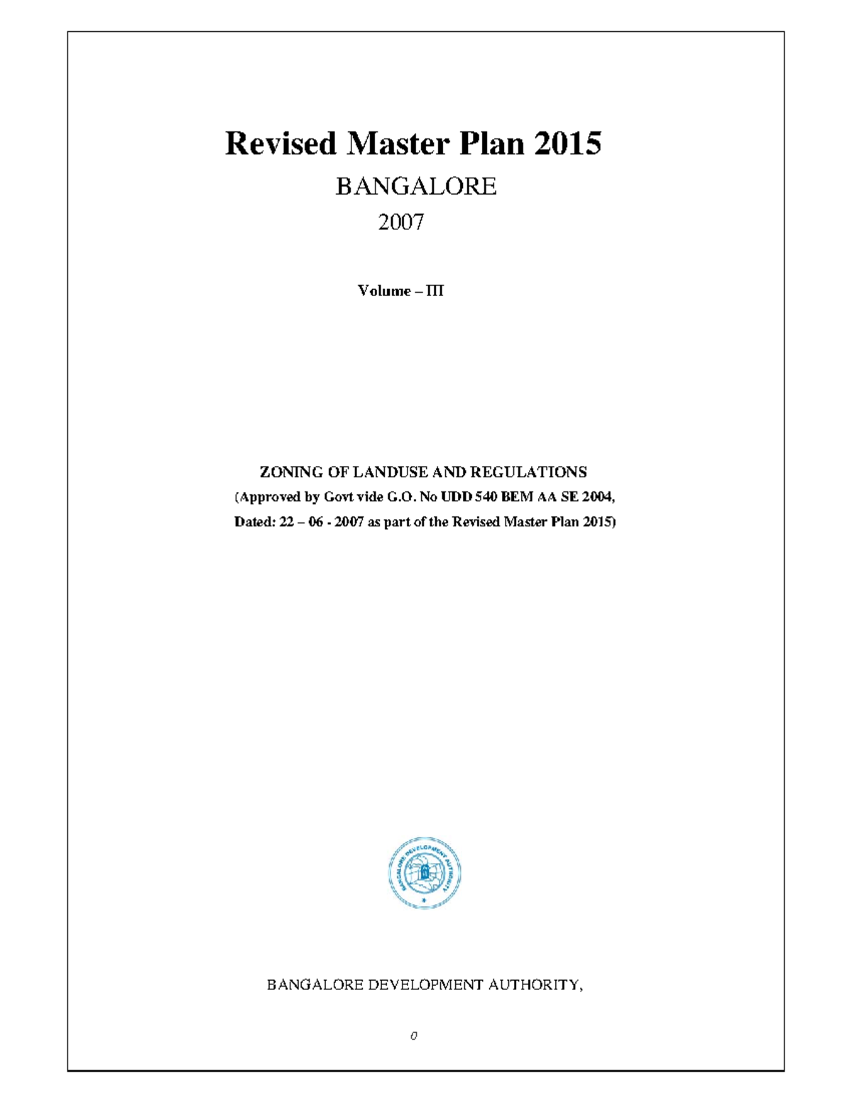 Zoning Regulations RMP2015 f - 0 Revised Master Plan 2015 BANGALORE ...