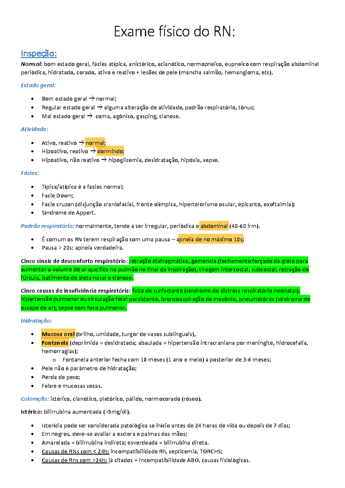 Neonato - resumo aula de neoanto exame físico - Warning: TT: undefined function: 32 Exame físico ...