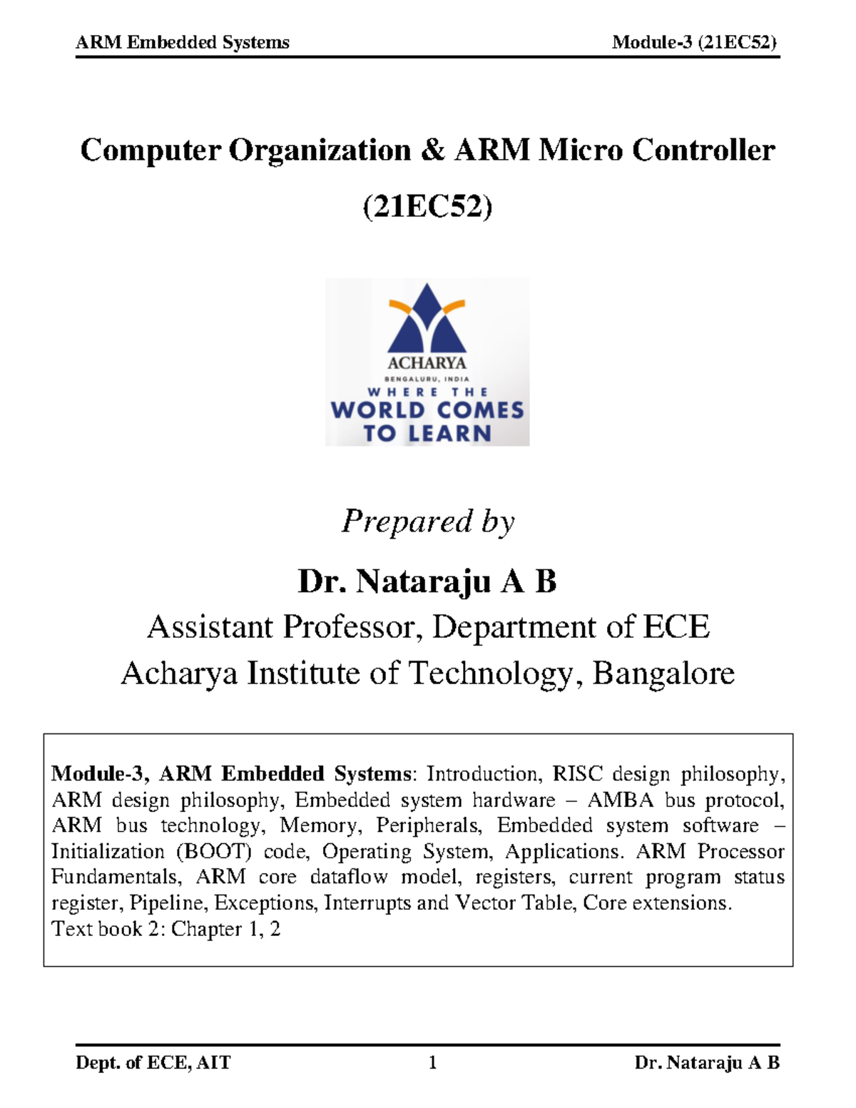 21EC52 CO ARM M3 Notes - Computer Organization & ARM Micro Controller ...