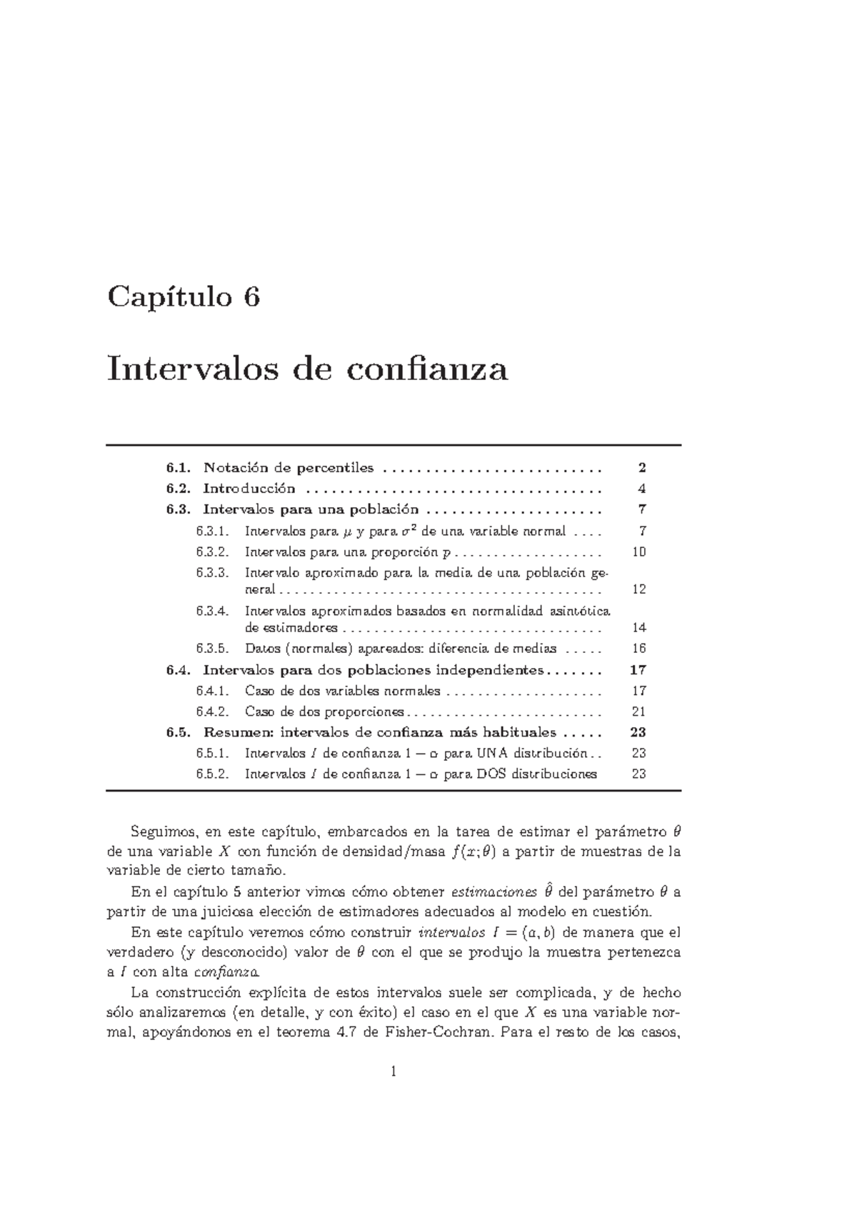 Intervalos de confianza - Cap ́ıtulo 6 Intervalos de confianza Notaci ́on de - Studocu