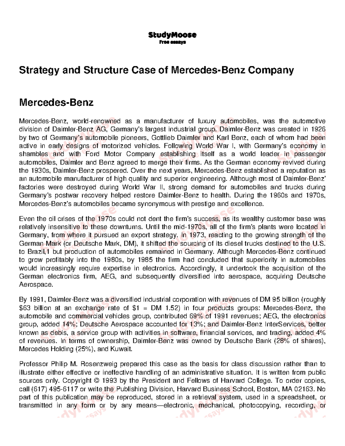 Strategy and Structure Case of Mercedes-Benz Company - Strategy and ...