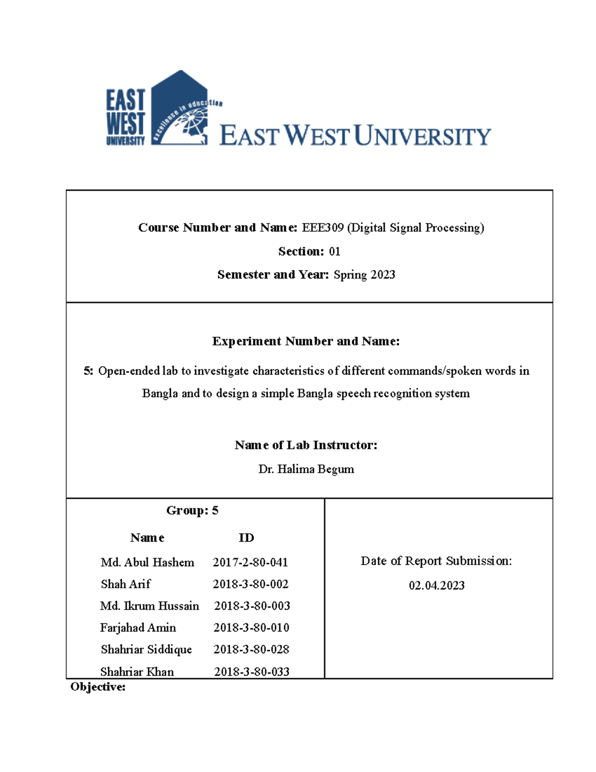 Group 5 Lab Report - digital signal processing - EWU - Studocu