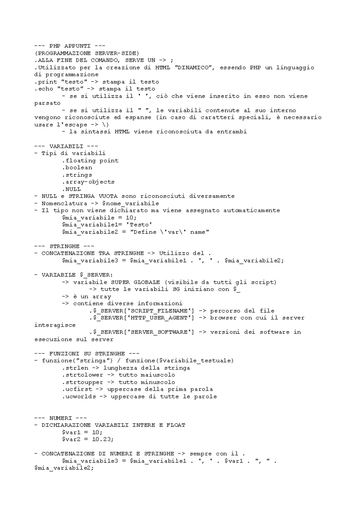 Appunti PHP - PHP APPUNTI - (PROGRAMMAZIONE SERVER-SIDE) .ALLA FINE DEL ...