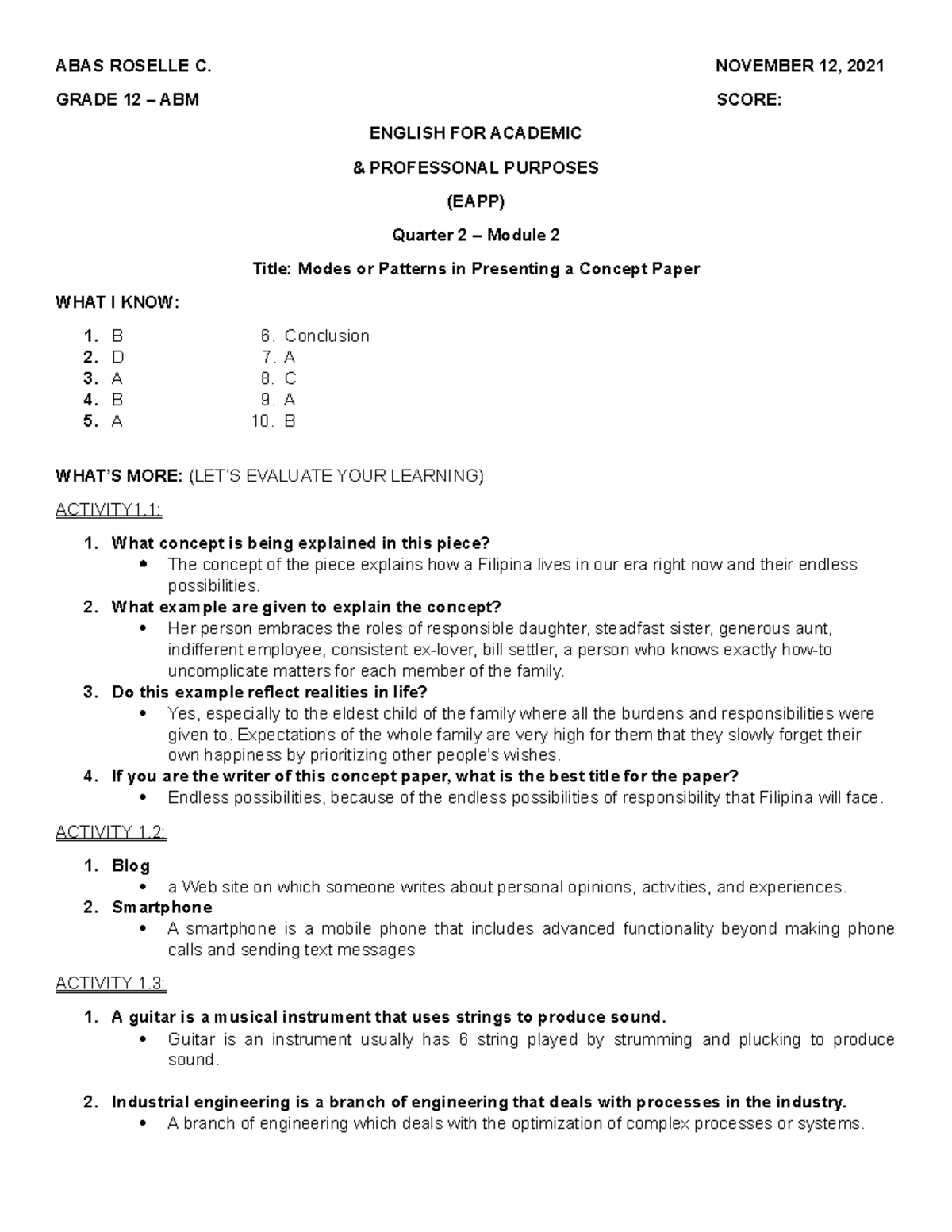 2 English Quarter 2 Module 2 - ABAS ROSELLE C. NOVEMBER 12, 2021 GRADE ...