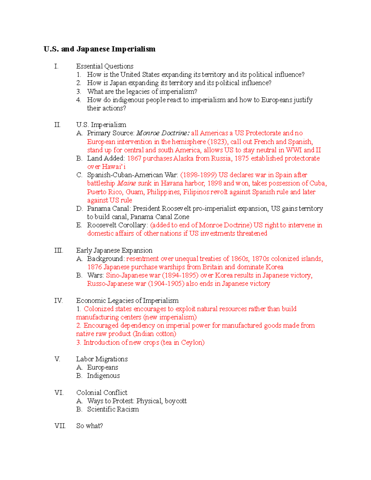 U.S. and Japanese Imperialism Outline - U. and Japanese Imperialism I ...