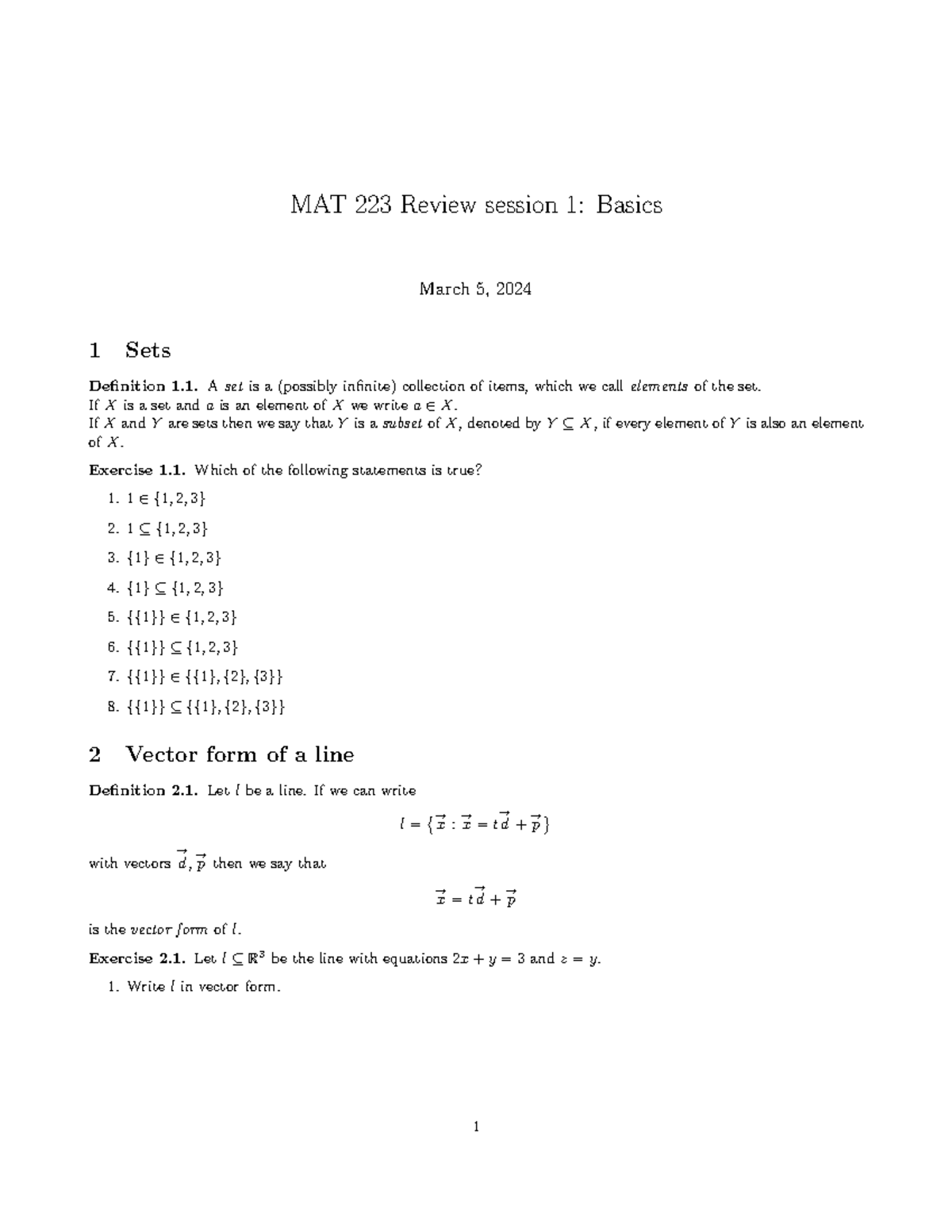 MAT223 Review session 1 handout - MAT 223 Review session 1: Basics ...