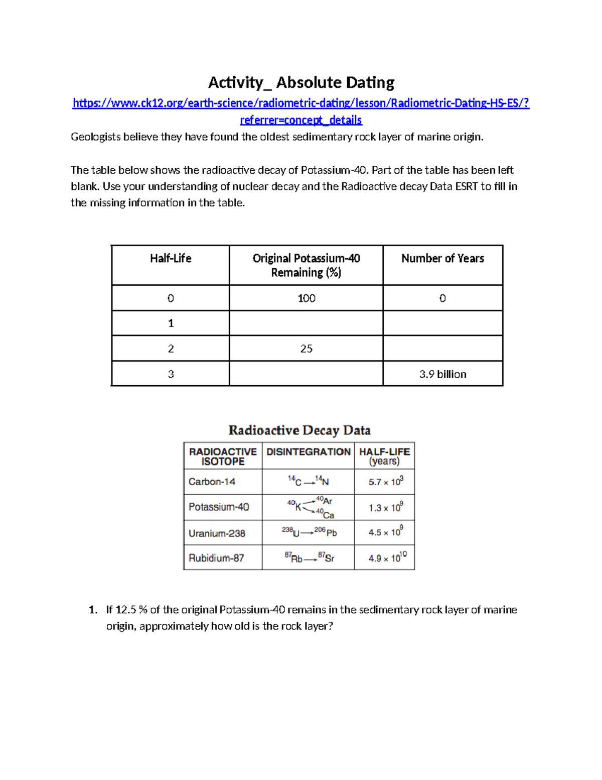 Assignment 1155 - Activity_ Absolute Dating - Studocu