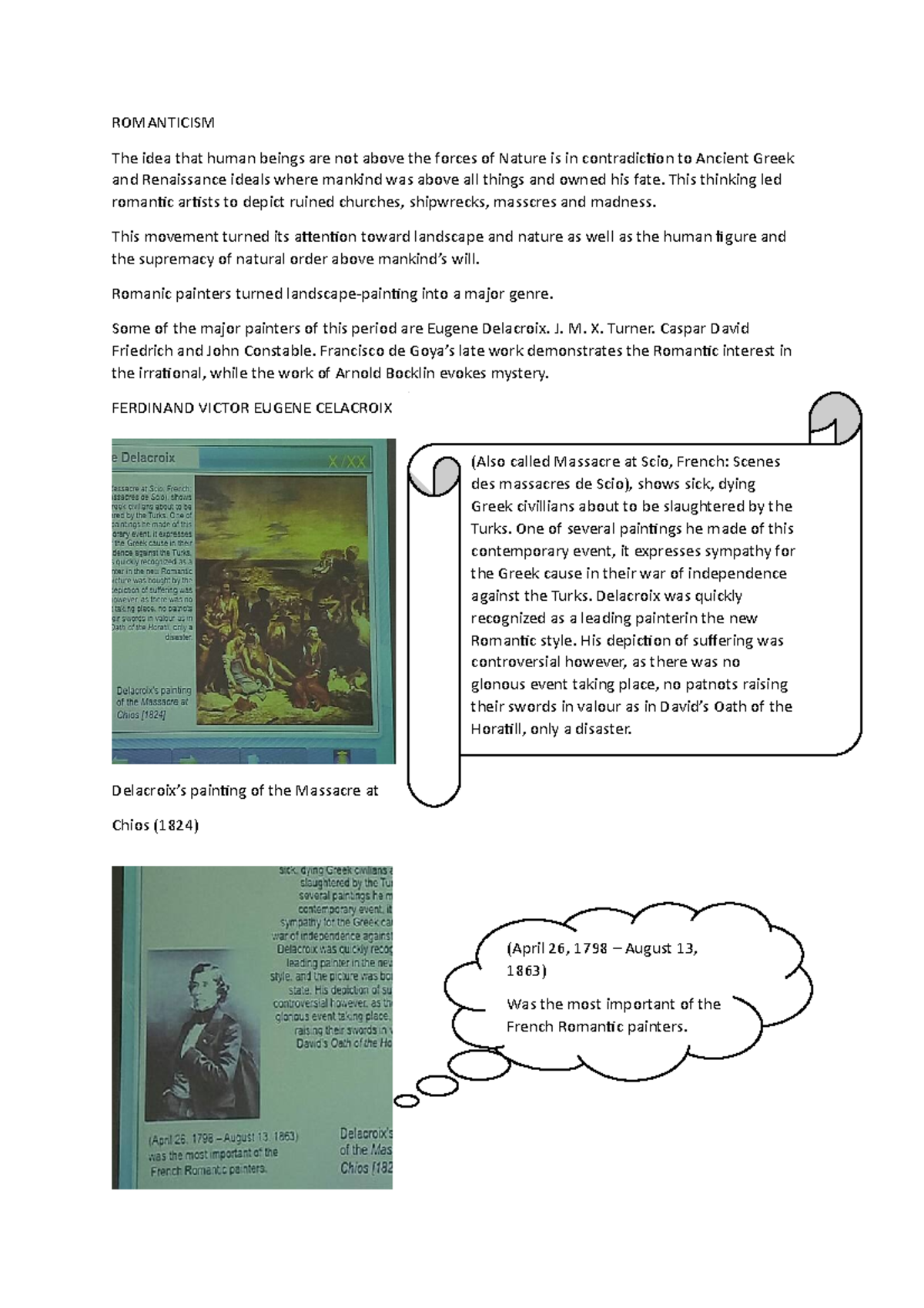 Romanticism - assignment - ROMANTICISM The idea that human beings are ...