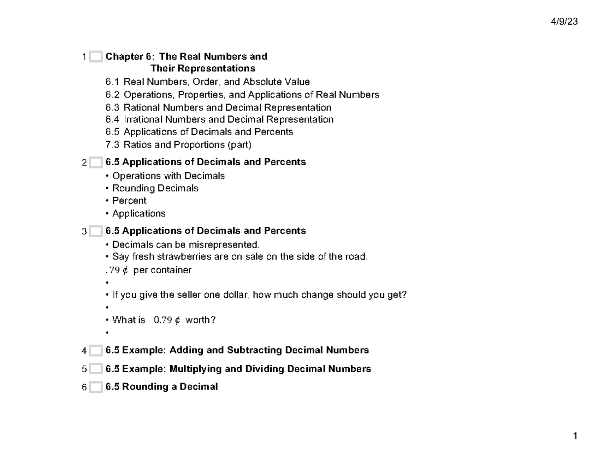 Chap+6 - chapter 6.5 and 7 - 4/9/ 1 Chapter 6: The Real Numbers and Their Representations 6 Real ...