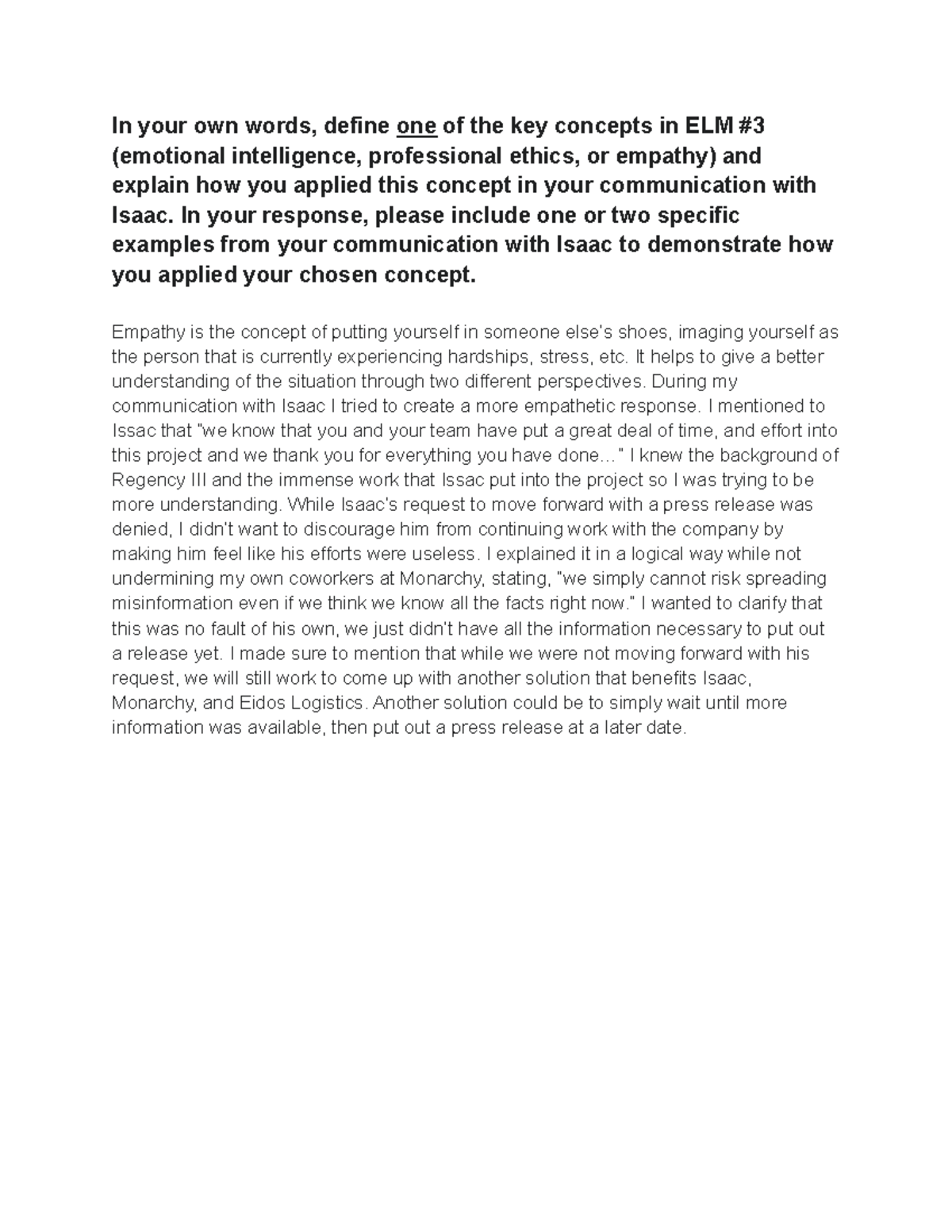 CMN 279 ELM 3 Response - In your own words, define one of the key ...