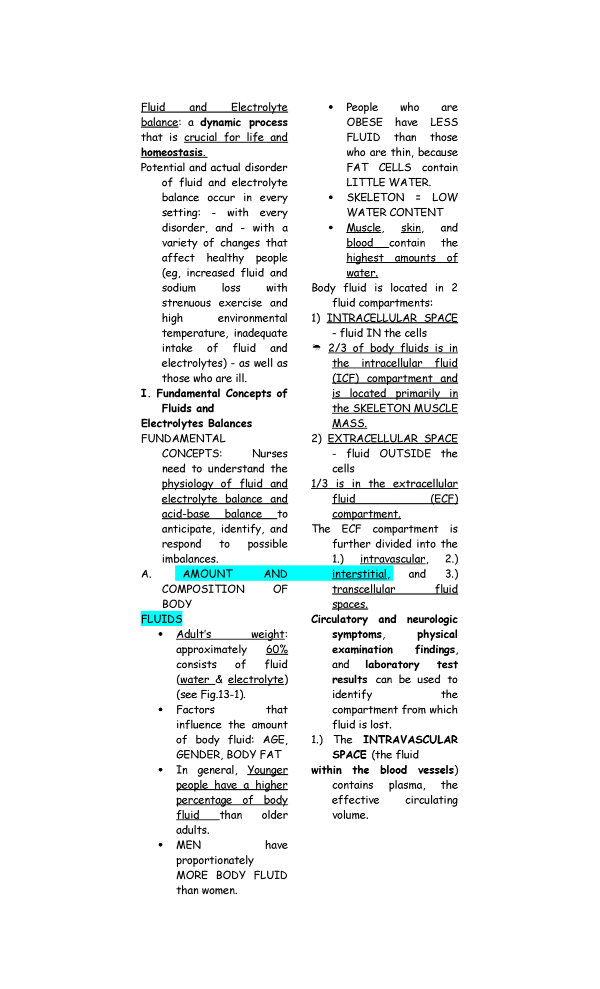 Ncm 112 lecture fluid electrolytes - Fluid and Electrolyte balance: a ...