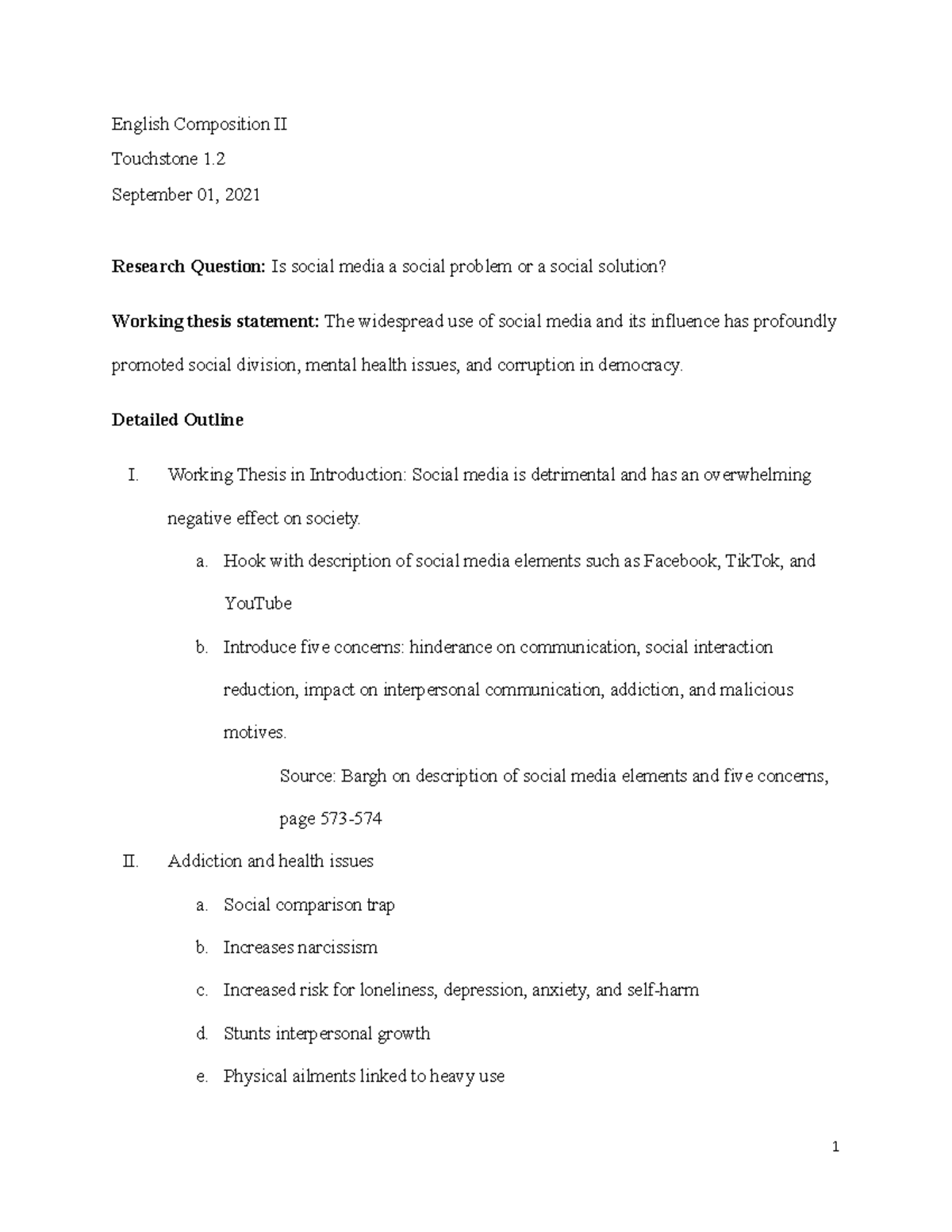 Social Media Touchstone 1 - English Composition II Touchstone 1 ...