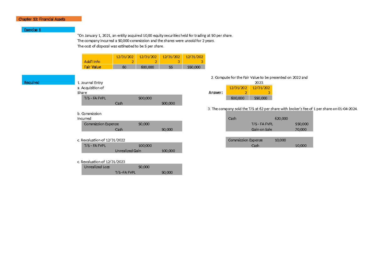 Chapter 13 Intac Reviewer - Chapter 13: Financial Assets Exercise 1 "On ...