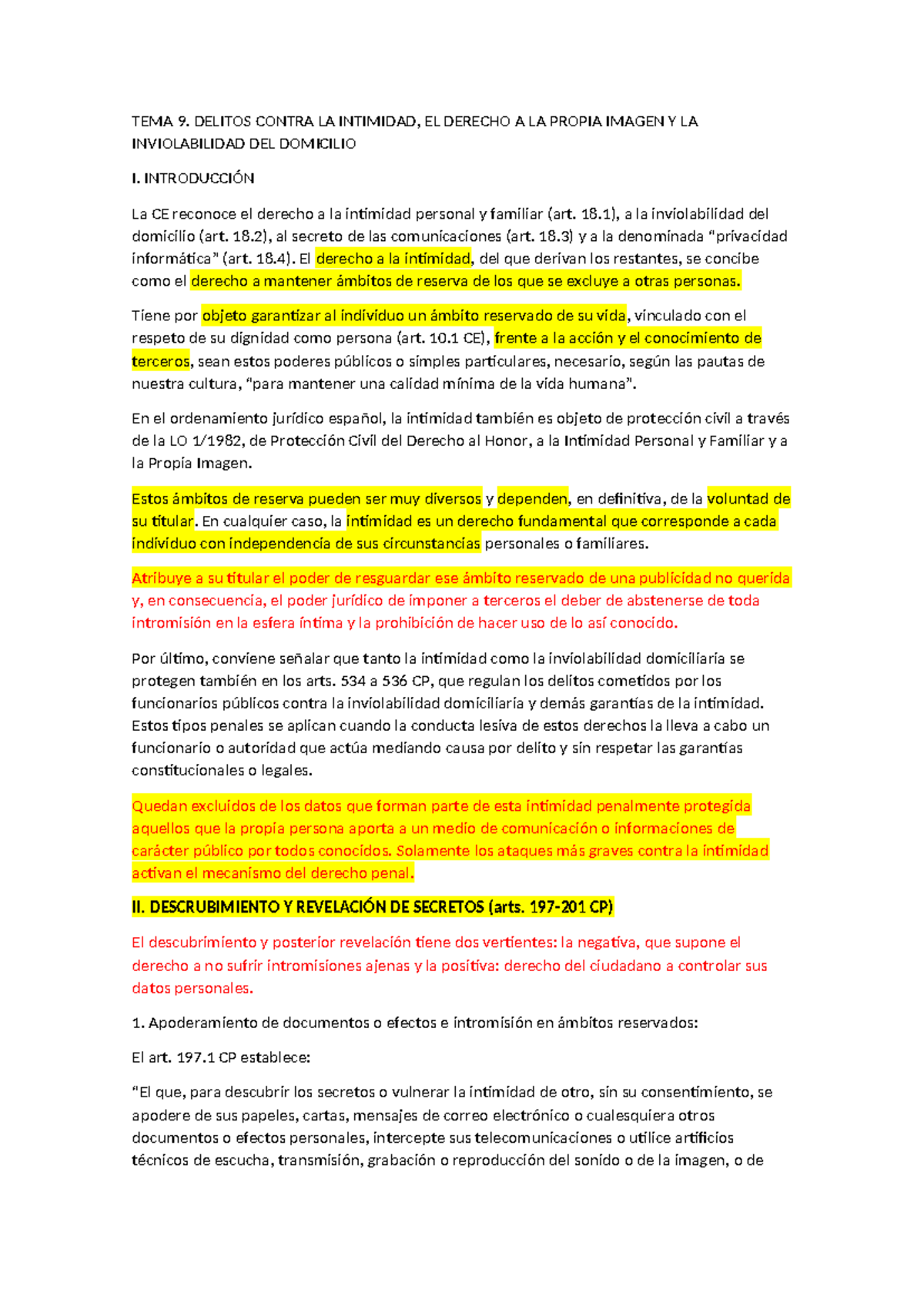 TEMA 9 Penal Manual - TEMA 9. DELITOS CONTRA LA INTIMIDAD, EL DERECHO A LA PROPIA IMAGEN Y LA ...