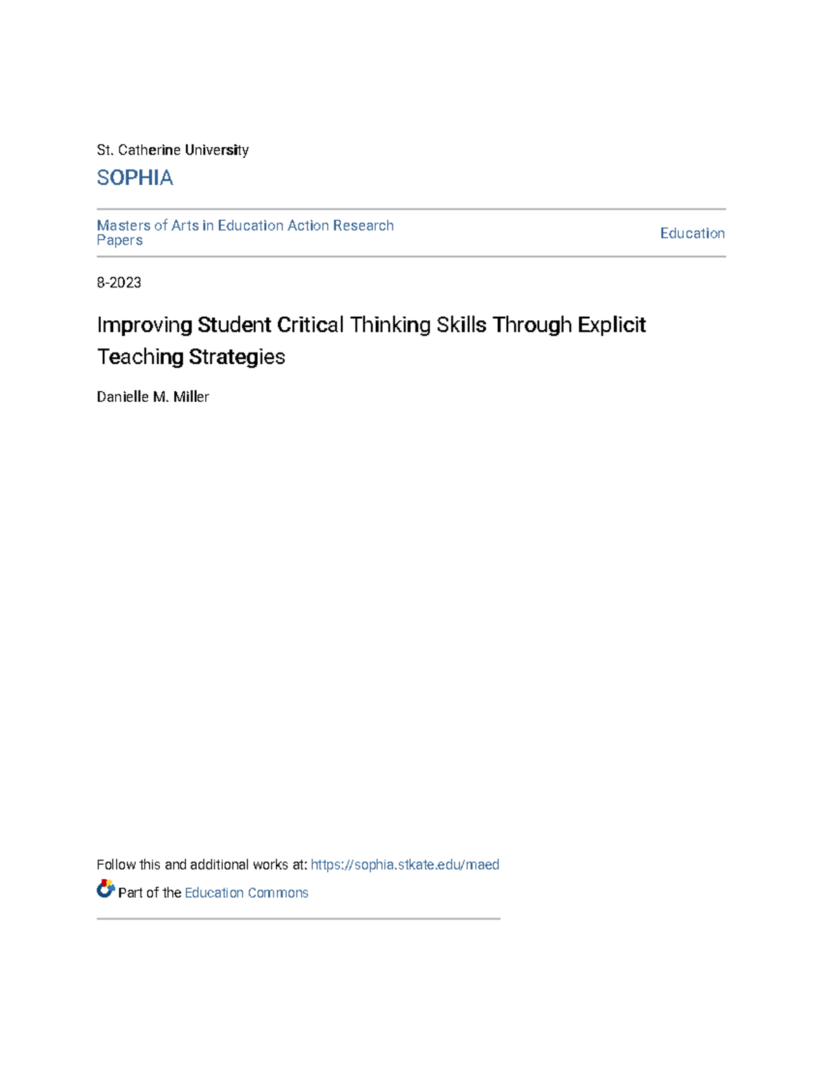 Improving Student Critical Thinking Skills Through Explicit Teach - St. Catherine UniversitySt ...