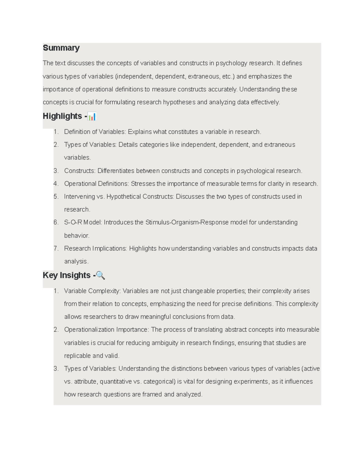 MDA: Variables summary - Summary The text discusses the concepts of ...