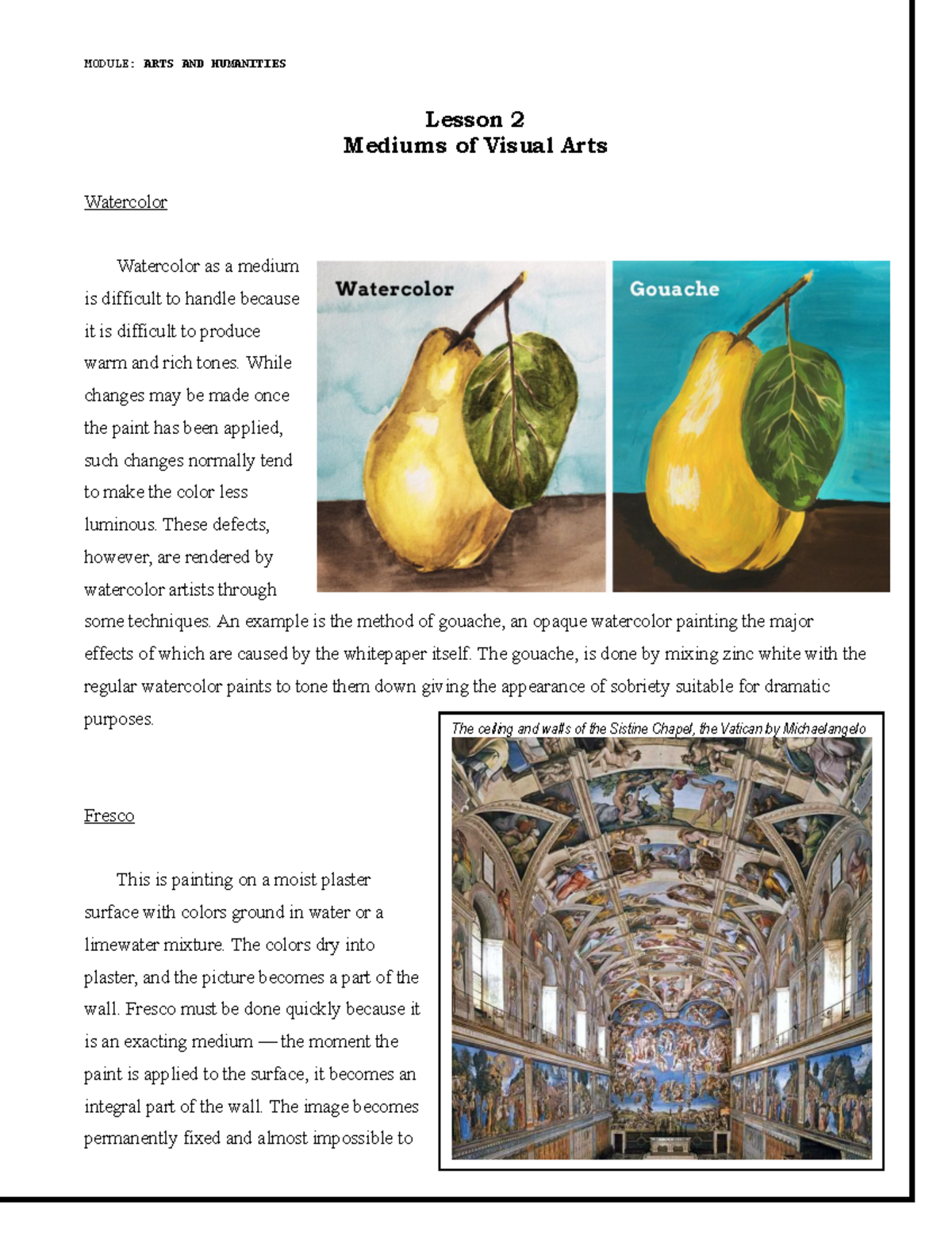 AH-C2L2 - none - Lesson 2 Mediums of Visual Arts Watercolor Watercolor ...