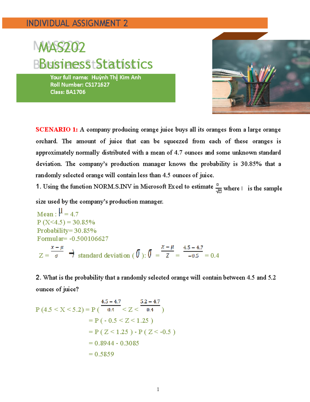 Mas202-IA2 - Individual assignment1 mas202 - 1 MAS Business Statistics ...
