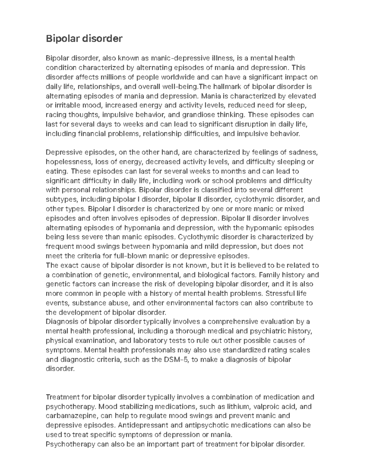 Bipolar disorder - notes - Bipolar disorder Bipolar disorder, also ...