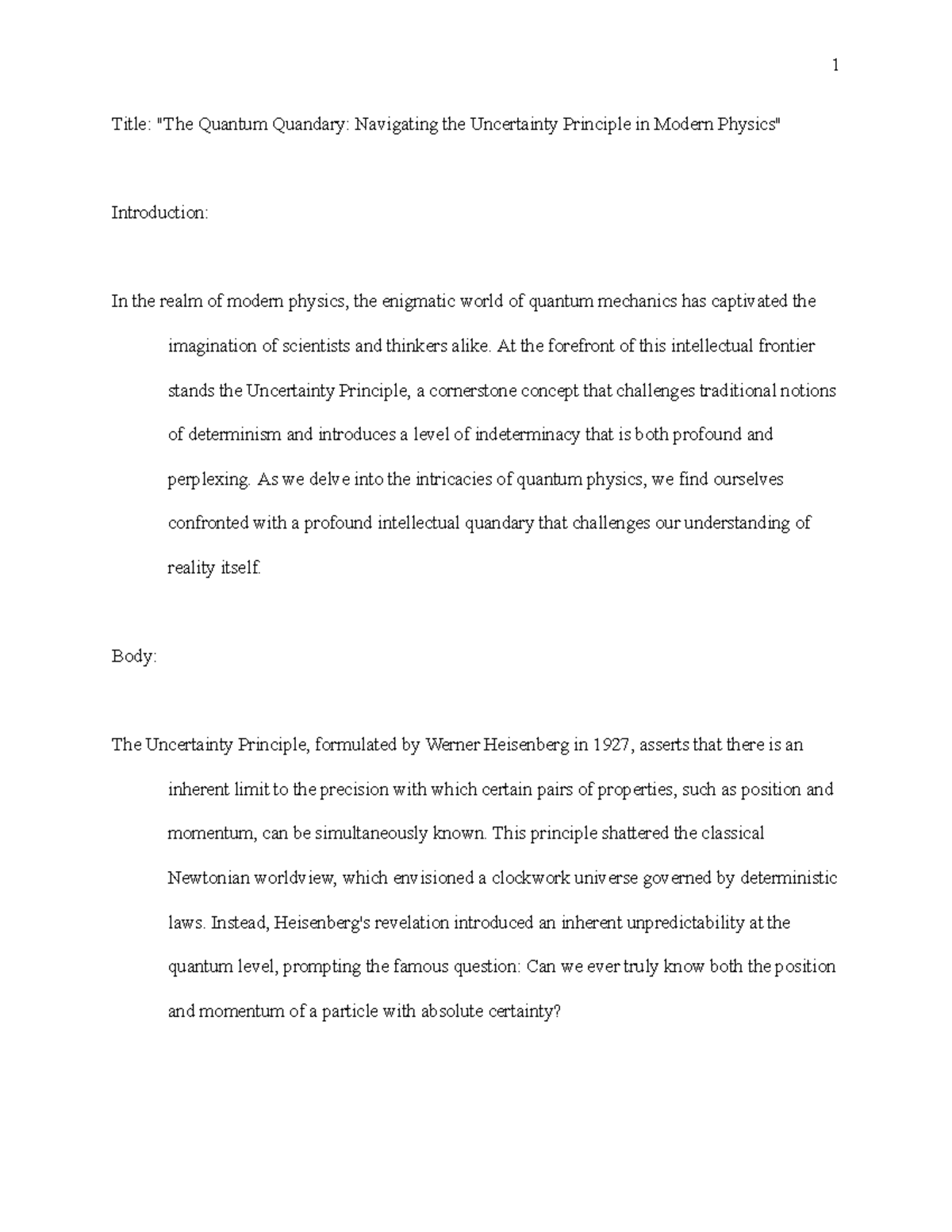 quantum physics essay - 1 Title: "The Quantum Quandary: Navigating the ...