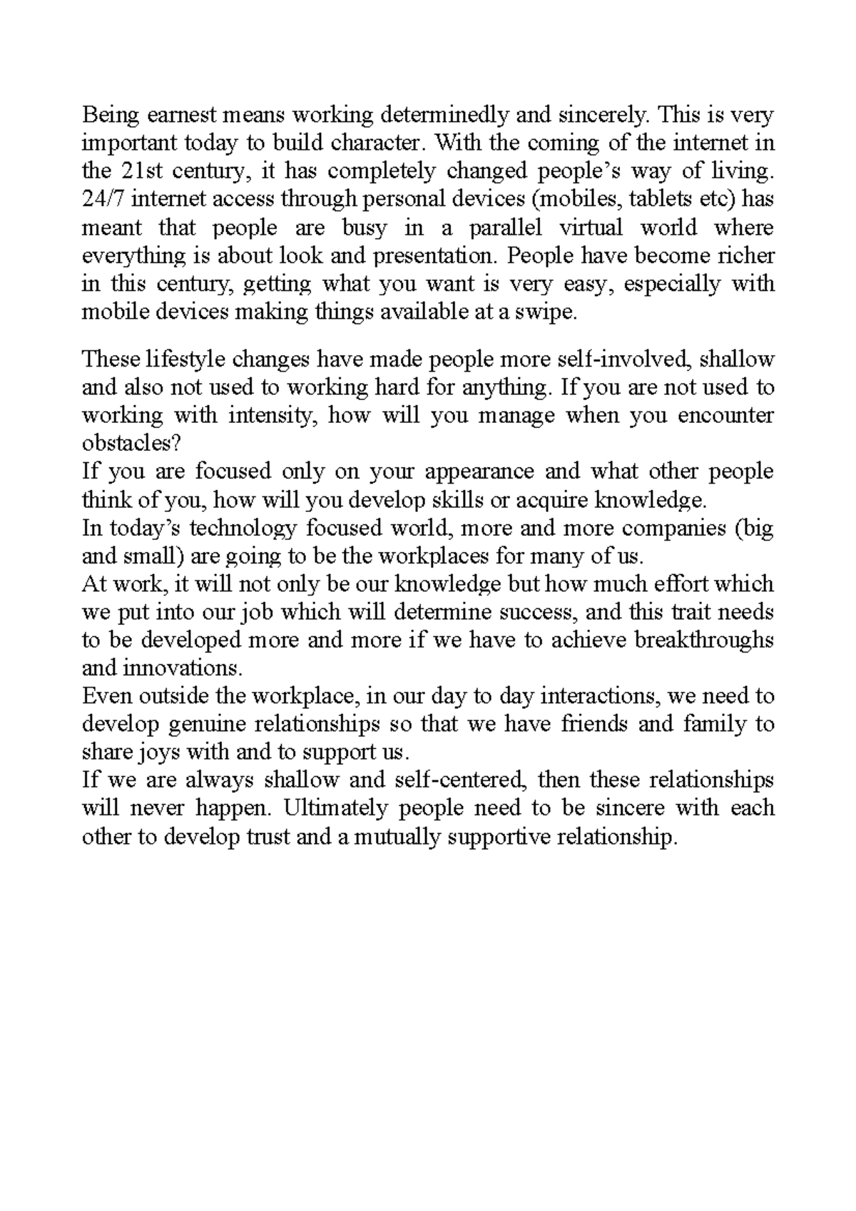 Importance of being earnest in 21st century - Being earnest means ...