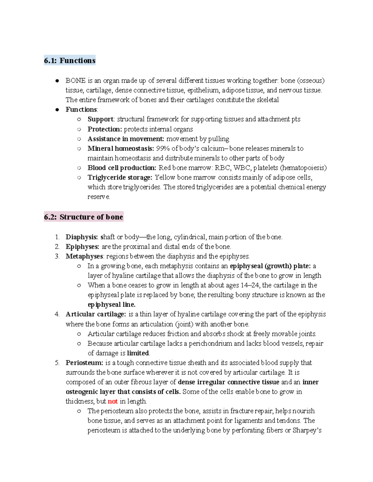 A&P Chapter 6 - A&P Notes - 6: Functions BONE is an organ made up of ...