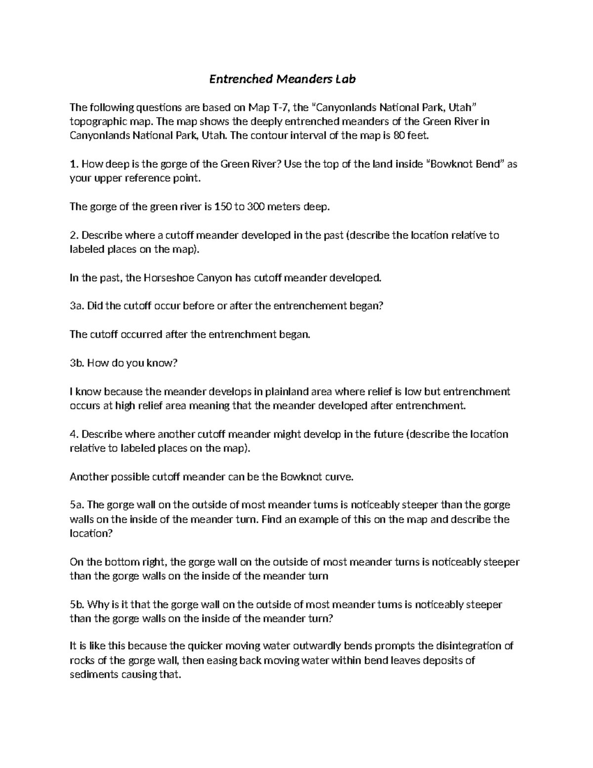 Entrenched Meanders Lab - The map shows the deeply entrenched meanders ...