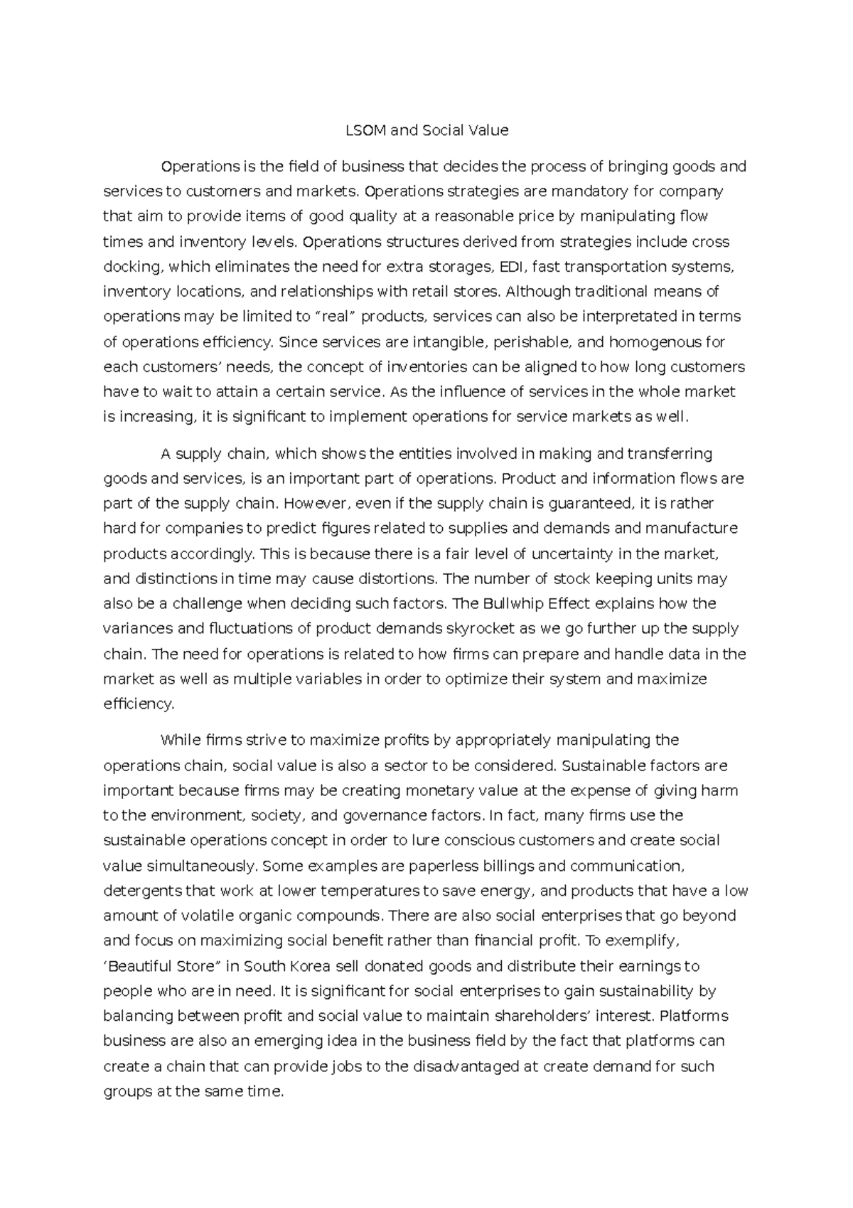 LSOM and Social Value - summary - LSOM and Social Value Operations is ...