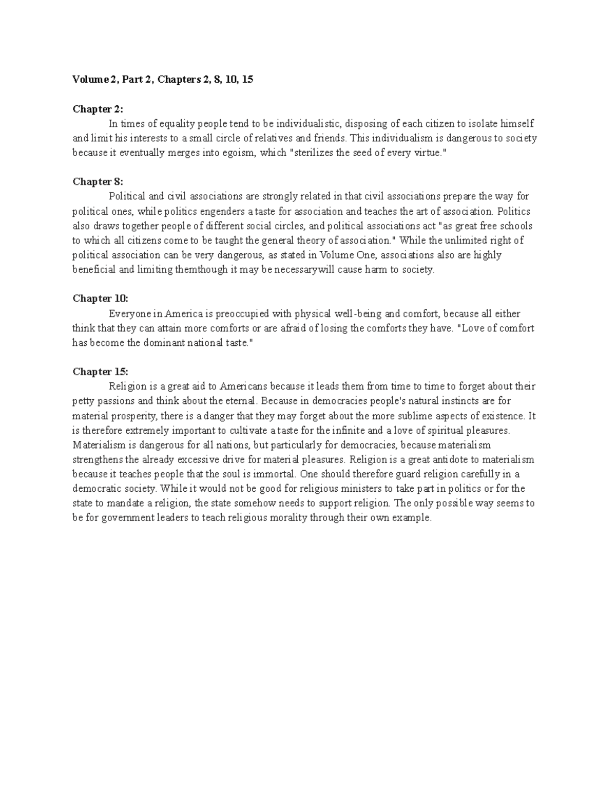 Democracy in America notes (II.2.2, 8, 10, 15) - Volume 2, Part 2 ...