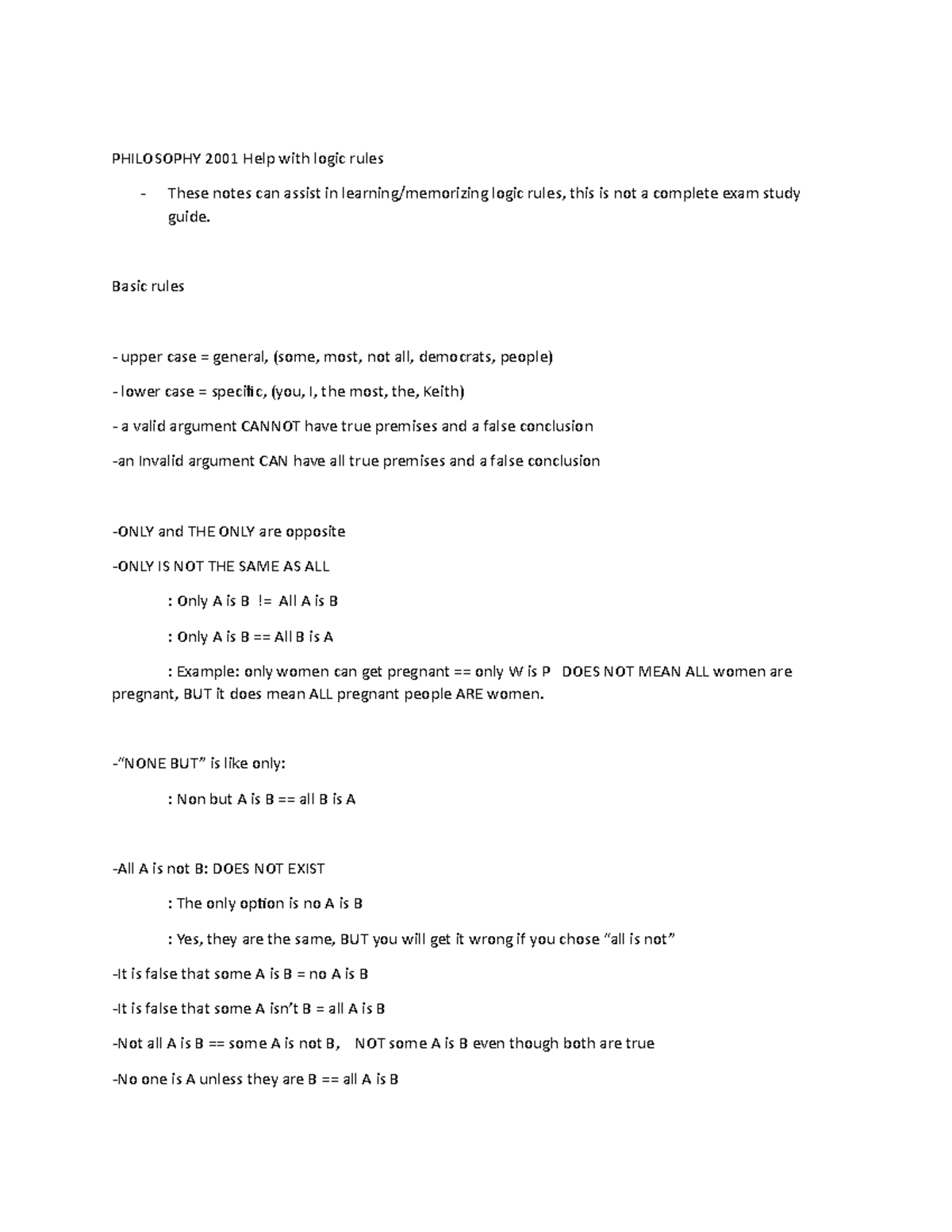 PHIL2001 Logic Rules And Tips For Exam assignment Practice PHILOSOPHY