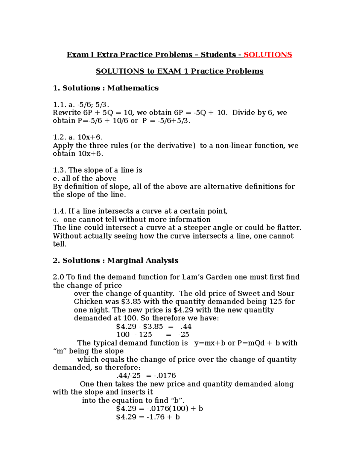 Exam1-Extra Questions Solutions = Students - Exam I Extra Practice ...