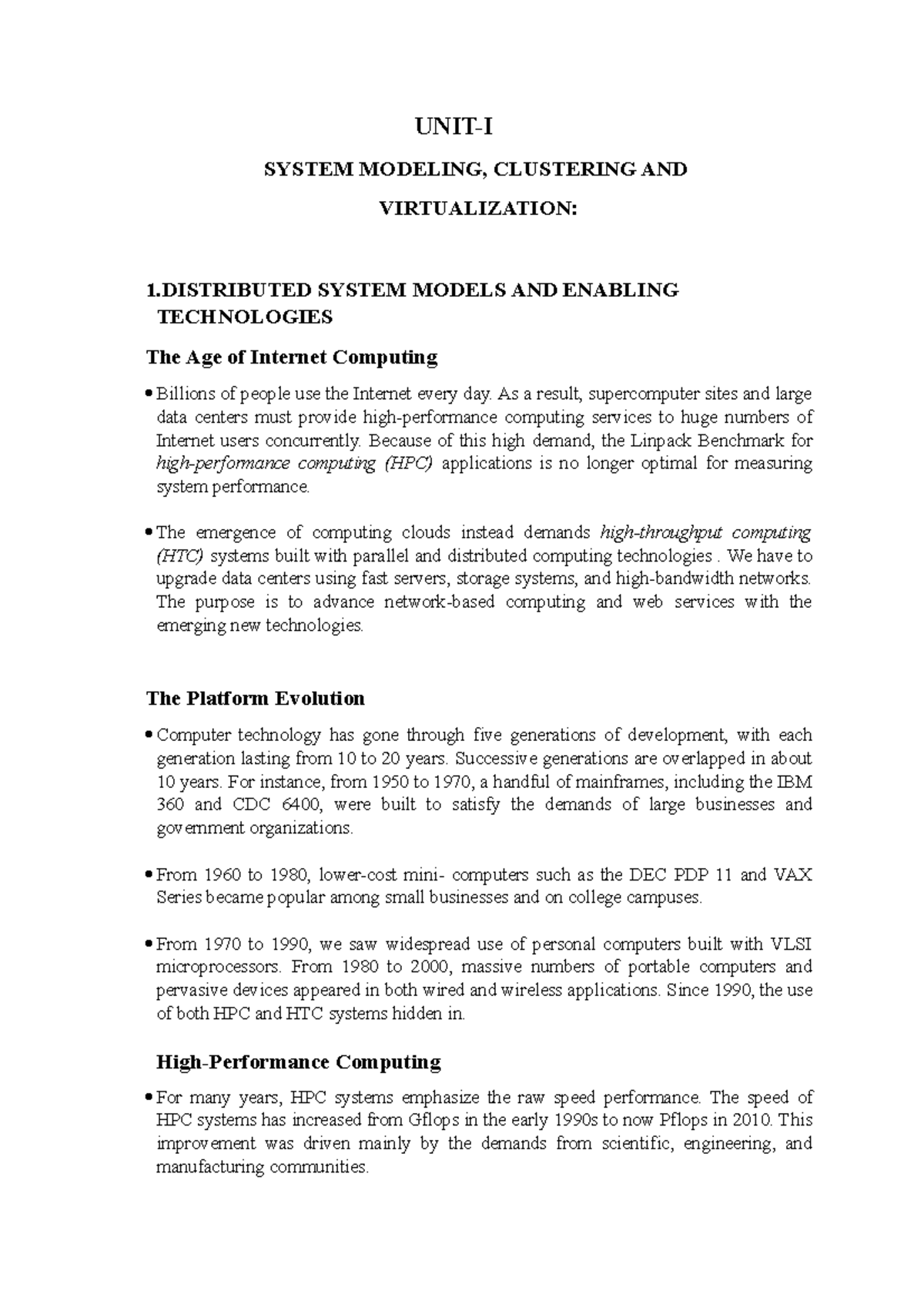 Unit I This Is A Detailed Coursework Related To Cloud Computing Unit I System Modeling 