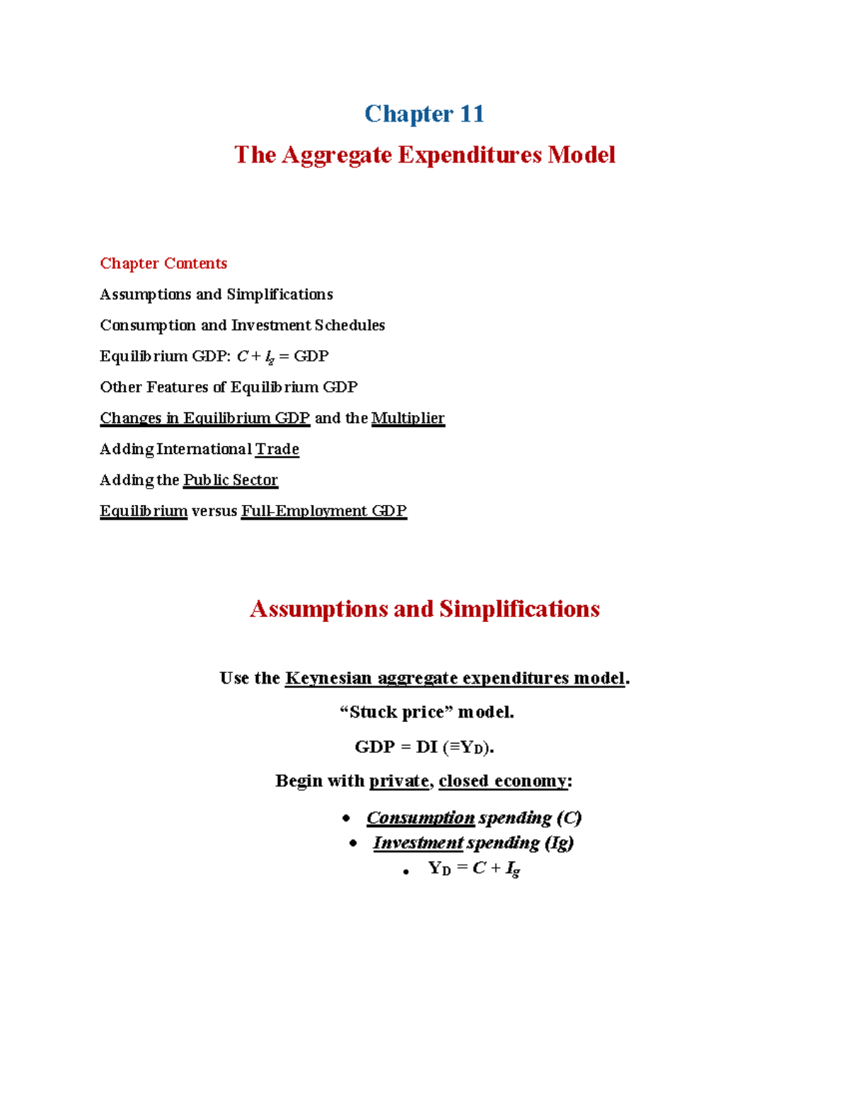 Economic Chapter 11 part 1 - Chapter 11 The Aggregate Expenditures ...