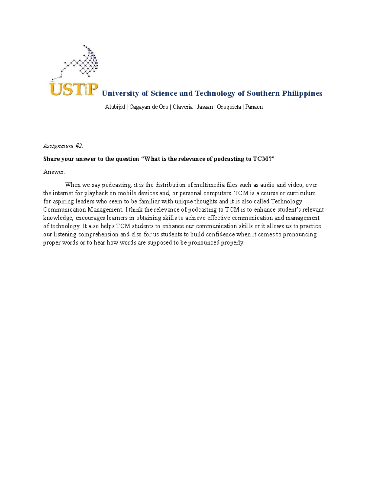 Podcast Task1 Assignment#2 - University of Science and Technology of ...