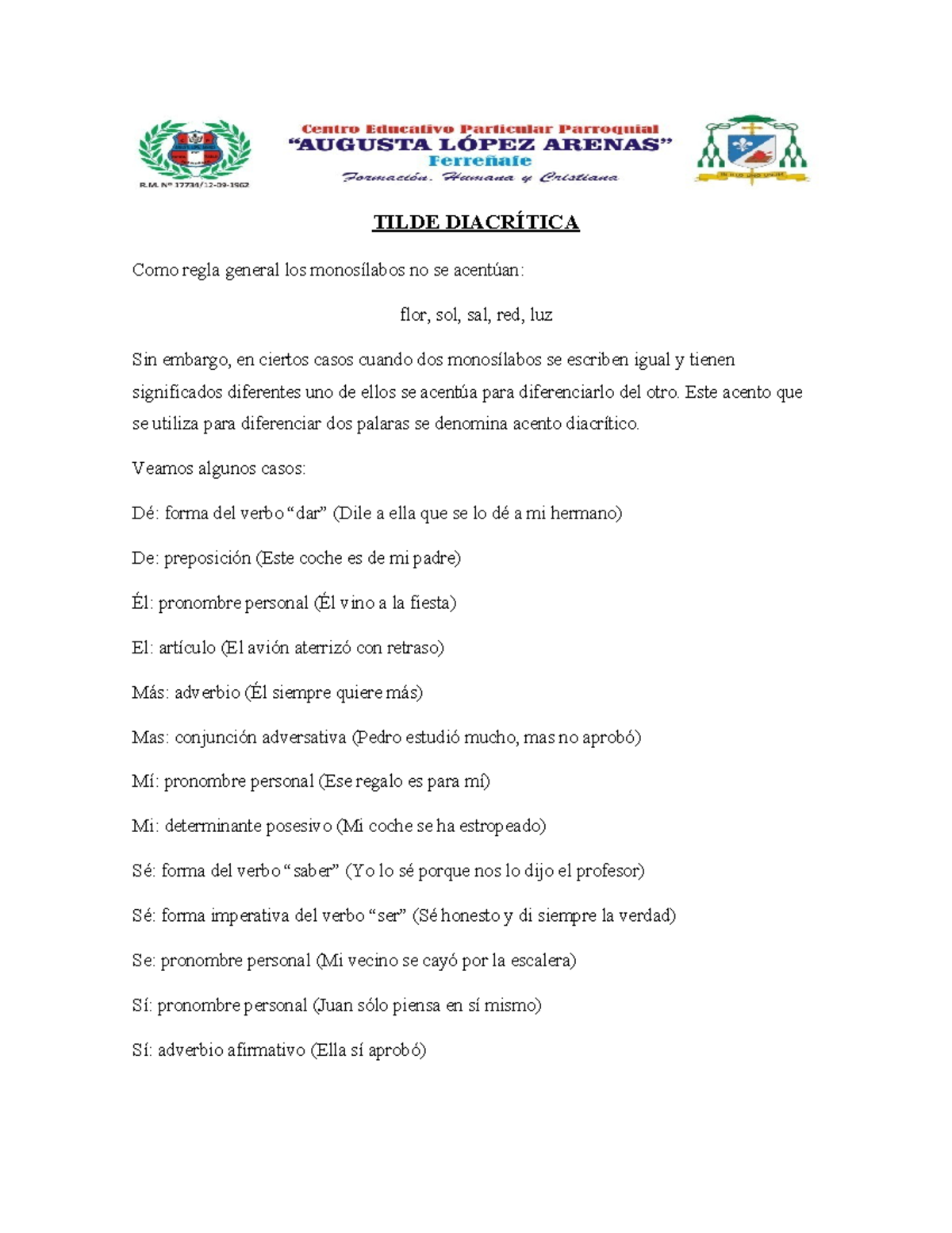 Tilde Diacrítica 1° - añañañ - TILDE DIACRÍTICA Como regla general los ...