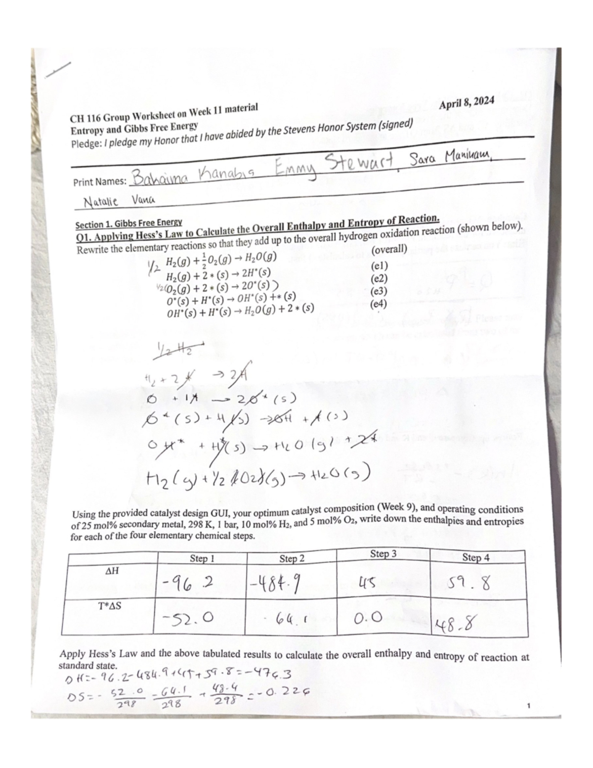 CH 116 Group Worksheet on Week 11 material - CH 116 - Studocu