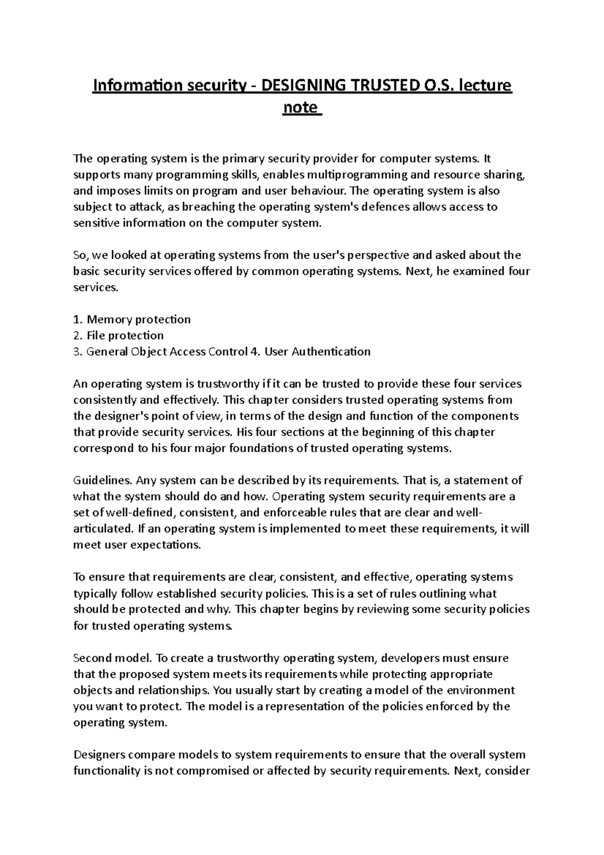 Information security - Designing Trusted O.S. lecture note ...