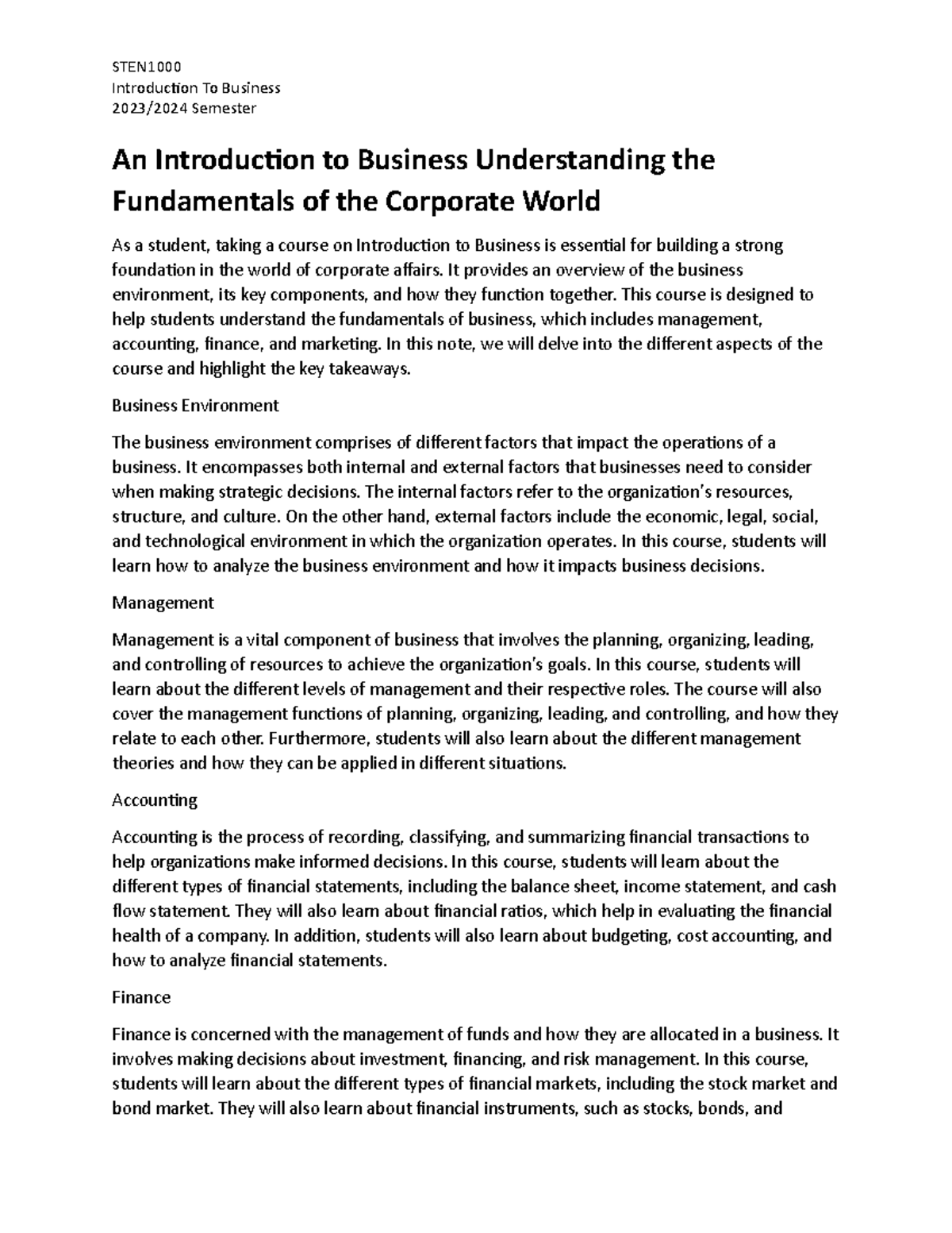 An Introduction to Business Understanding the Fundamentals of the ...